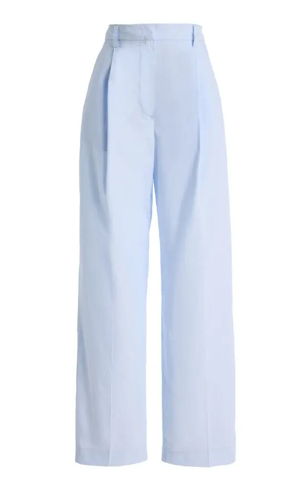 THE LATEST Axel Pleated Cotton Poplin Wide-leg Trousers - Blue