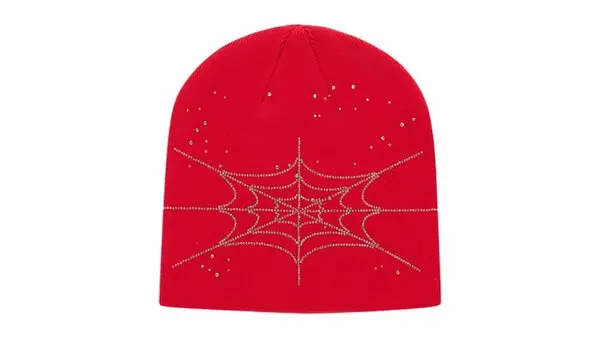 SP5DER Star Rhinestone Skully Beanie - Red