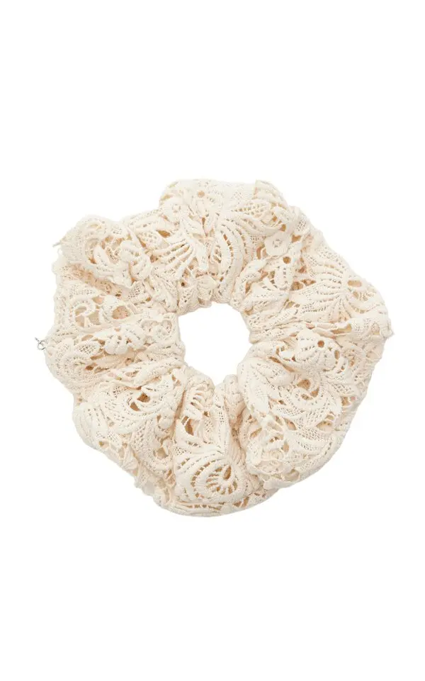 LELET NY Esme Crocheted Cotton Scrunchie - White