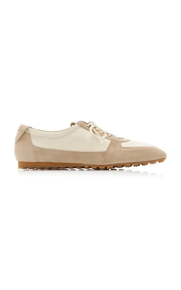 AeydĒ Uma Suede-trimmed Satin Sneakers - Neutral