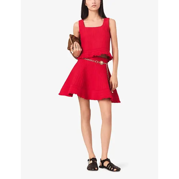 Maje Ruffled Square-neck Stretch-knit Top