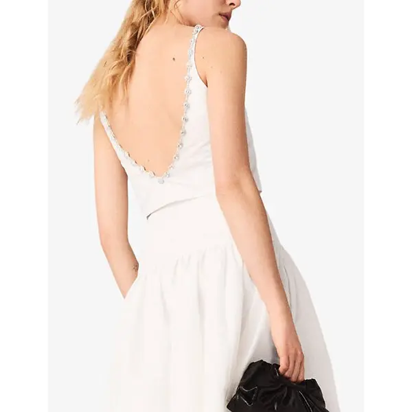 Maje Sleeveless Jewelled-collar Taffeta Cropped Top