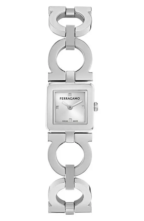 FERRAGAMO Double Gancini Square Bracelet Watch - Stainless Steel