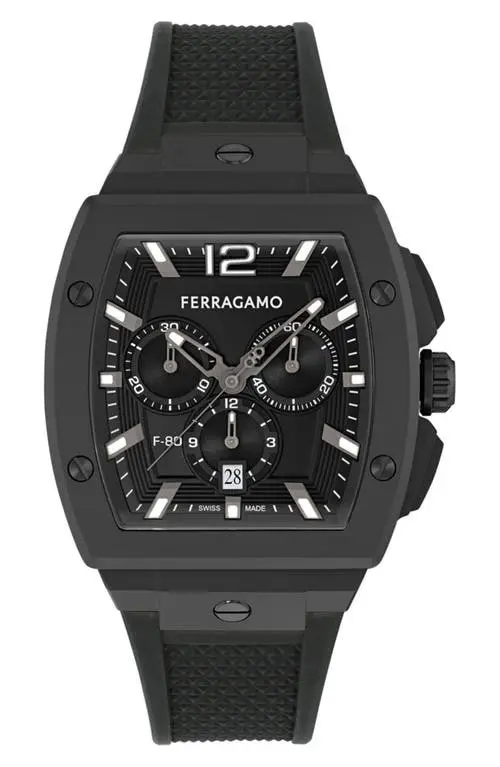 FERRAGAMO F-80 Tonneau Chronograph Strap Watch - Black Aluminum