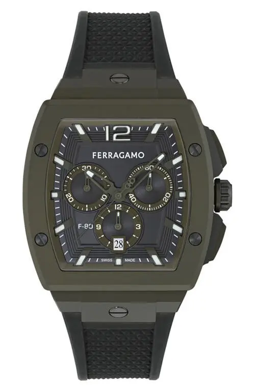 FERRAGAMO F-80 Tonneau Chronograph Strap Watch - Green Aluminum