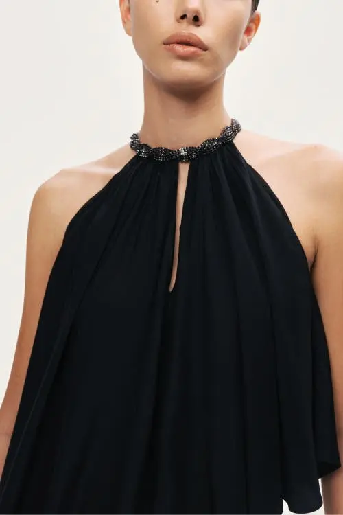 NOCTURNE Embellished Halter Blouse - Black