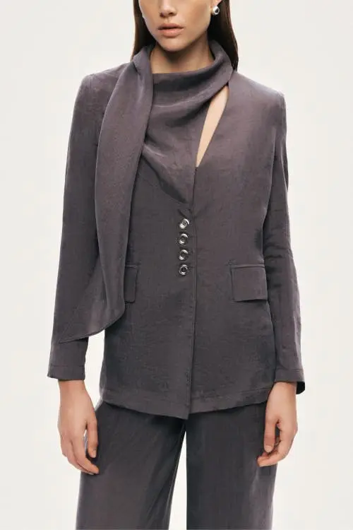 NOCTURNE Asymmetrical Draped Tailored Jacket