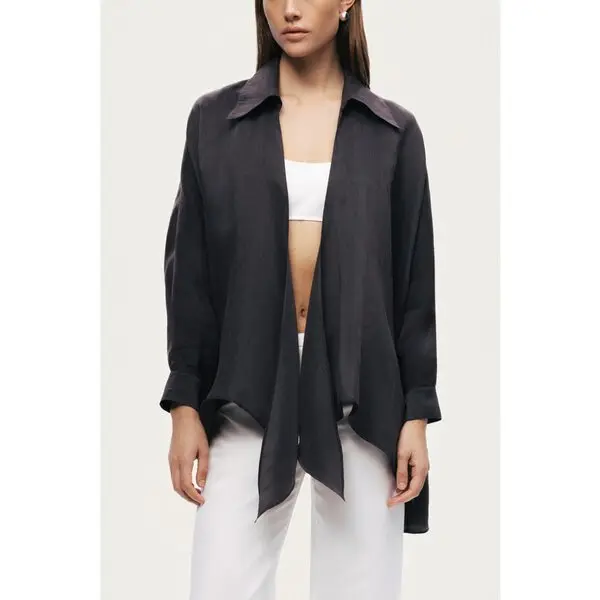 NOCTURNE Front-tie Longline Shirt - Anthracite