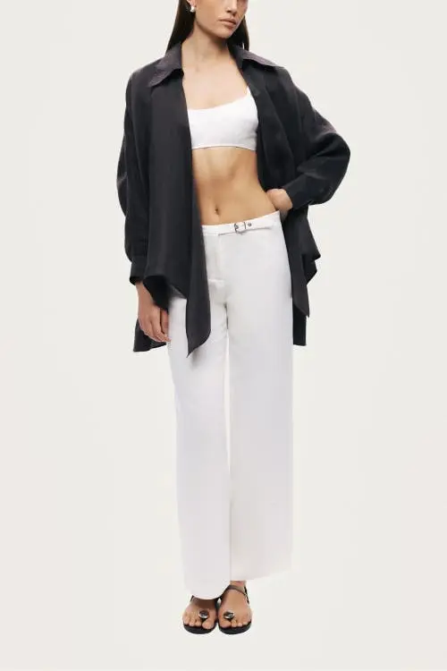 NOCTURNE Front-tie Longline Shirt - Anthracite