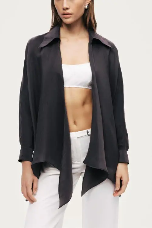 NOCTURNE Front-tie Longline Shirt - Anthracite