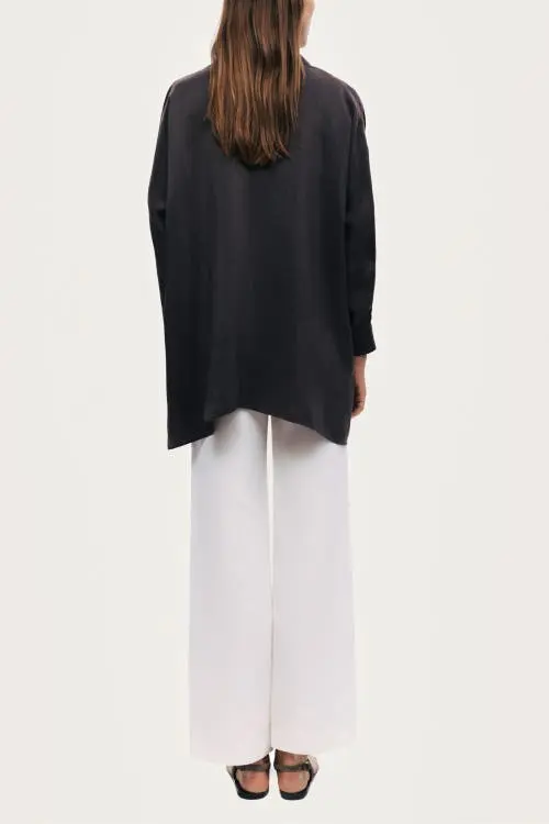 NOCTURNE Front-tie Longline Shirt - Anthracite
