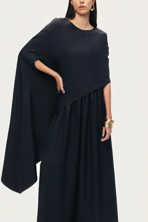 NOCTURNE Draped Cape Blouse - Black