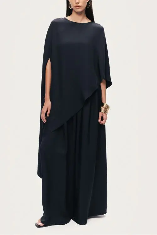 NOCTURNE Draped Cape Blouse - Black