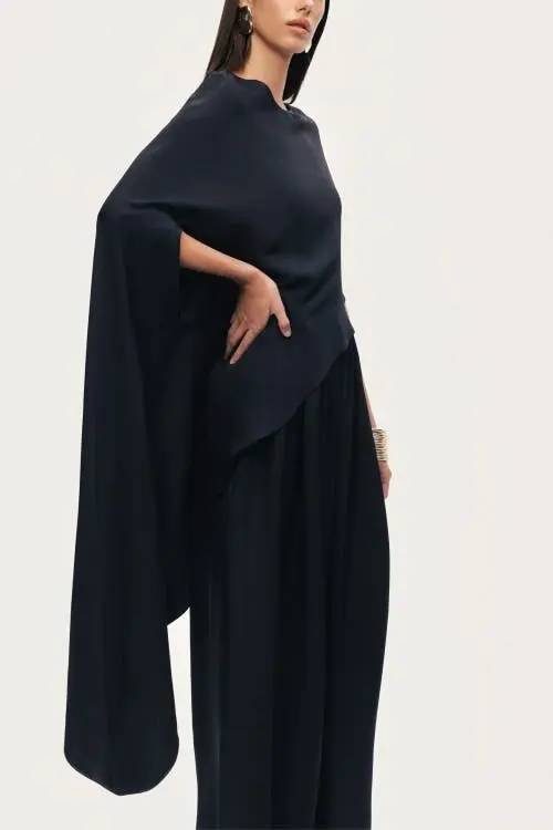 NOCTURNE Draped Cape Blouse - Black