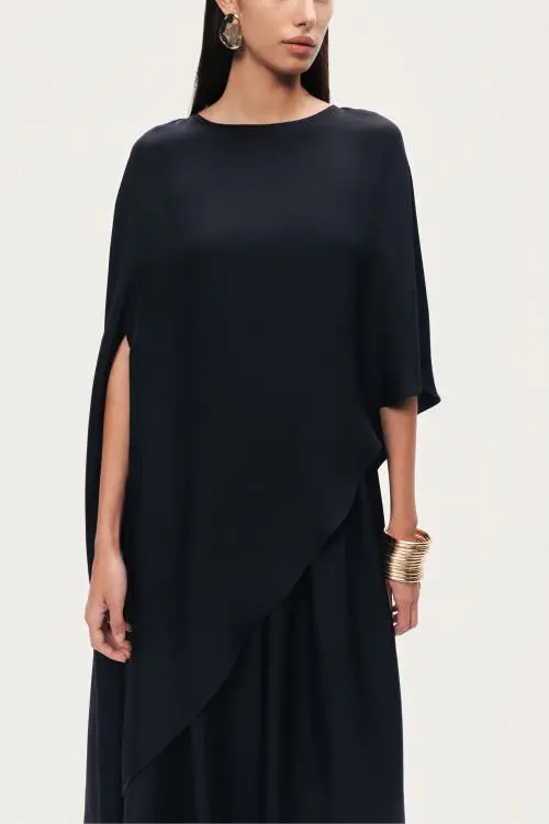 NOCTURNE Draped Cape Blouse - Black