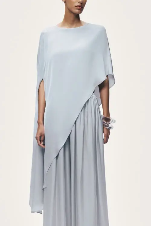 NOCTURNE Draped Cape Blouse - Grey