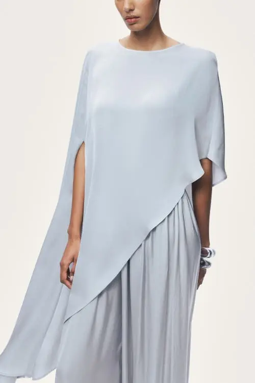 NOCTURNE Draped Cape Blouse - Grey