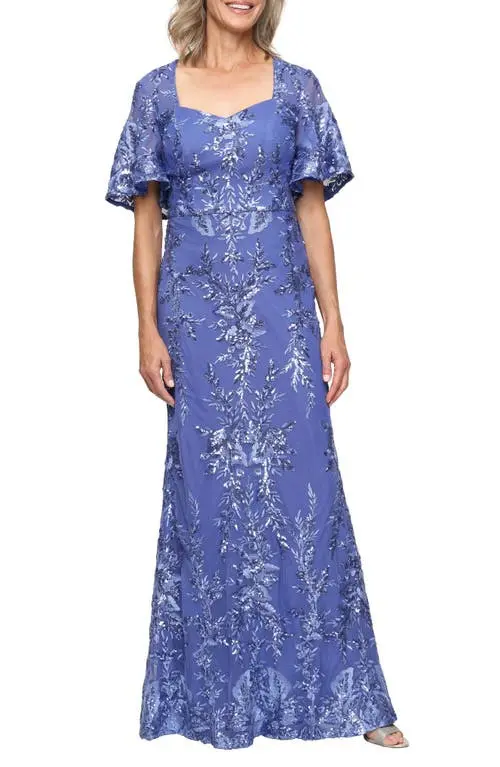 Alex Evenings Sequin Embroidered Mesh Gown
