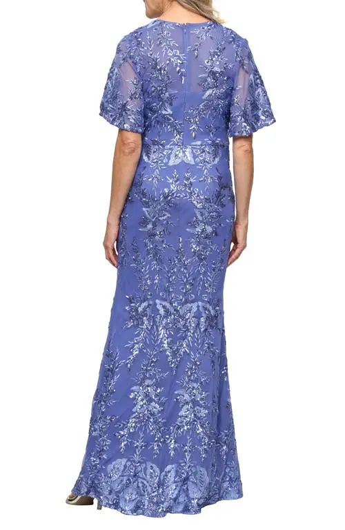 Alex Evenings Sequin Embroidered Mesh Gown
