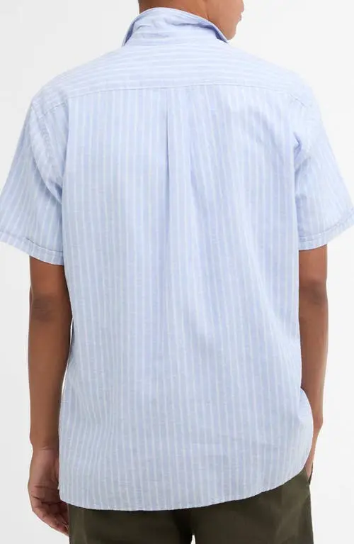Barbour Nelson Stripe Short Sleeve Linen & Cotton Button-up Shirt - Blue