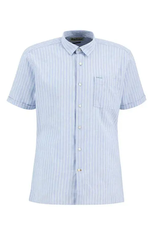 Barbour Nelson Stripe Short Sleeve Linen & Cotton Button-up Shirt - Blue