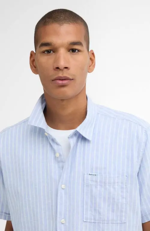 Barbour Nelson Stripe Short Sleeve Linen & Cotton Button-up Shirt - Blue