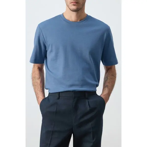 Mango Regular Fit Weight Cotton T-shirt - China Blue