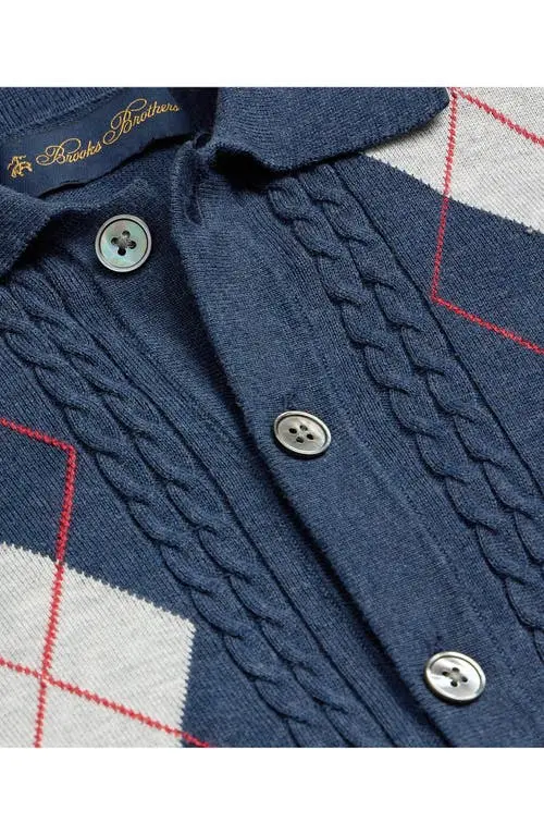 Brooks Brothers Collared Argyle Cotton Cardigan