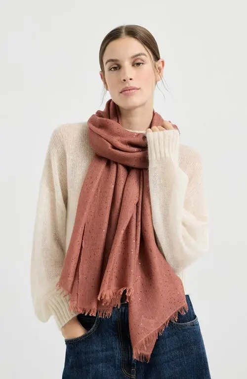 Brunello Cucinelli Cashmere And Silk Diamond Yarn Scarf - Orange