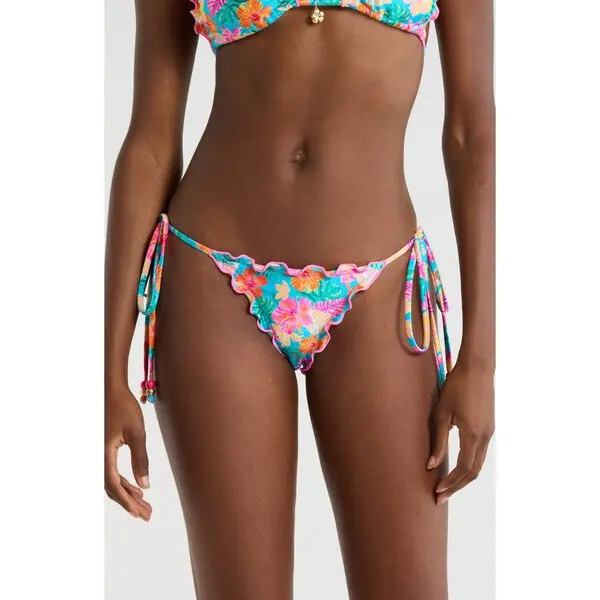 KULANI KINIS Lettuce Edge Tie Side Bikini Bottoms - Paradise Pop