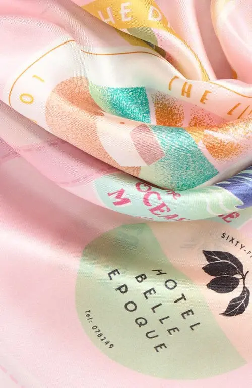 Echo Travel Stickers Silk Square Scarf - Beach Pink