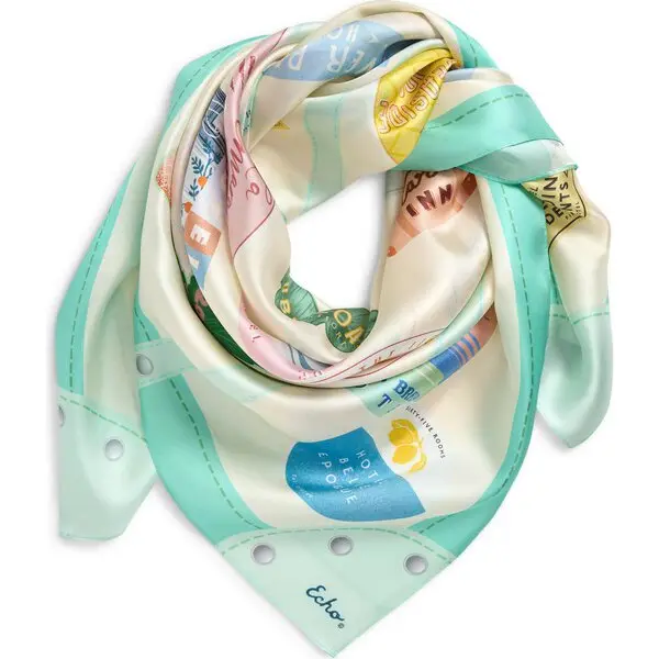 Echo Travel Stickers Silk Square Scarf - Beige Multi