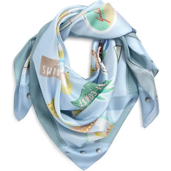 Echo Travel Stickers Silk Square Scarf - Blue Shadow