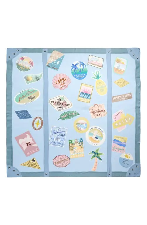 Echo Travel Stickers Silk Square Scarf - Blue Shadow