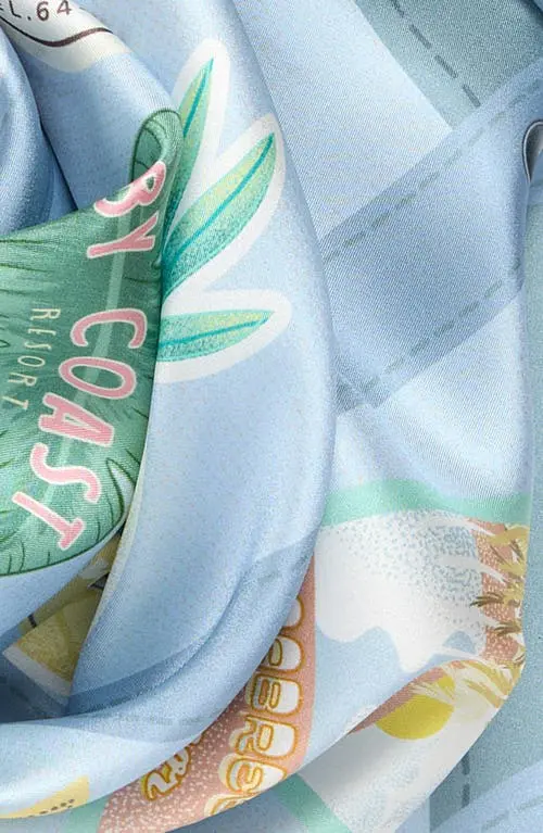 Echo Travel Stickers Silk Square Scarf - Blue Shadow