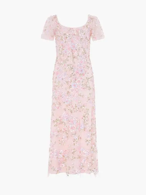NEEDLE & THREAD Dream Garland Puff Sleeve Maxi Gown - Seashell/multi