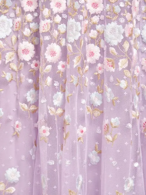 NEEDLE & THREAD Ethereal Blooms Short Sleeve Ankle Gown - Lavender/multi