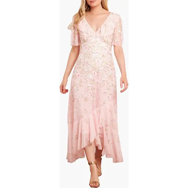 NEEDLE & THREAD Ethereal Blooms Frill Ankle Gown - Seashell/multi