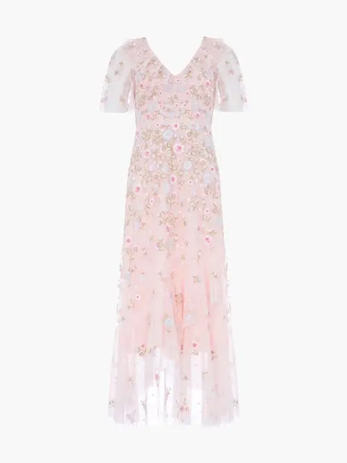 NEEDLE & THREAD Ethereal Blooms Frill Ankle Gown - Seashell/multi