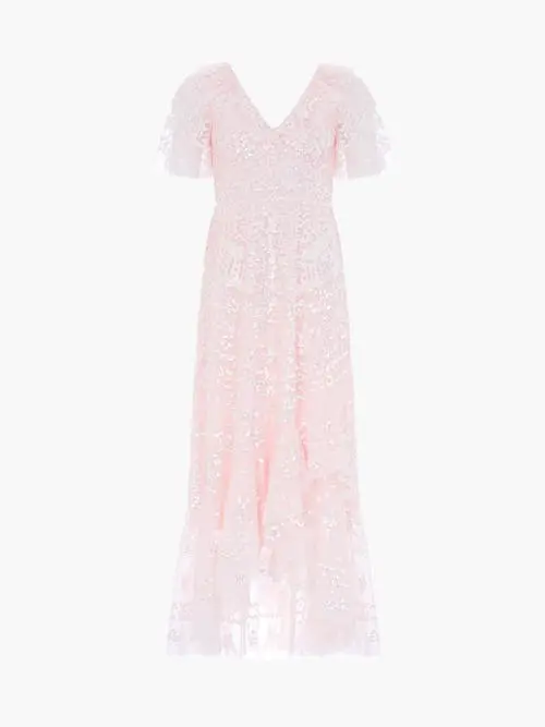 NEEDLE & THREAD Anais Sequin Frill Ankle Gown - Seashell