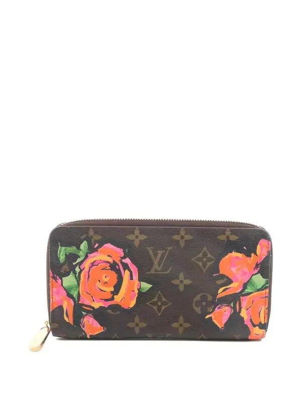 LOUIS VUITTON 2009 Monogram Rose-print Zip Wallet - Brown