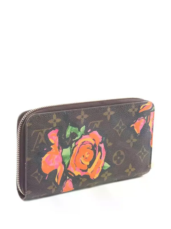LOUIS VUITTON 2009 Monogram Rose-print Zip Wallet - Brown