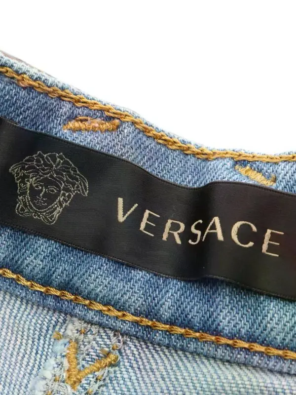 Versace 2010s Denim Medusa Button Shorts