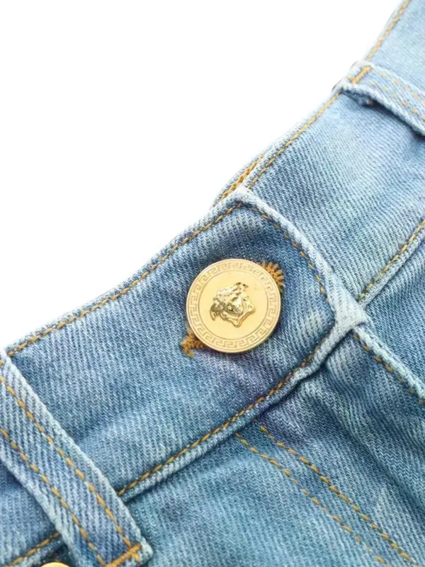 Versace 2010s Denim Medusa Button Shorts