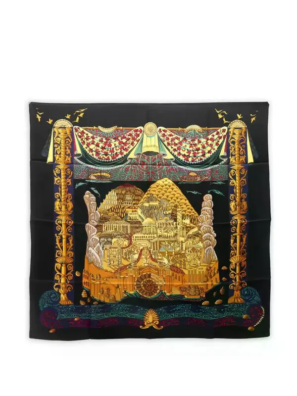 Hermès 2000s L'atlantide Printed Silk Scarf - Black