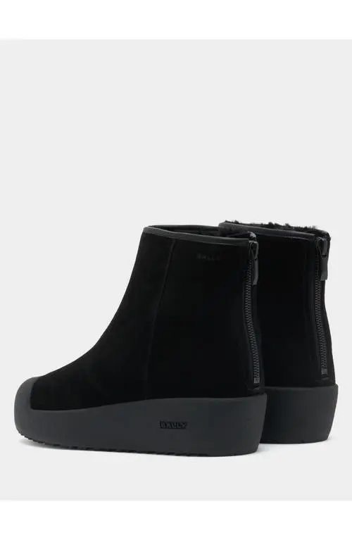 Bally Curling Bootie In Suede With Lamb Fur Lining - Black
