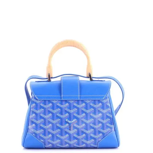 Goyard Saigon Top Handle Bag Coated Canvas With Leather Mini - Blue