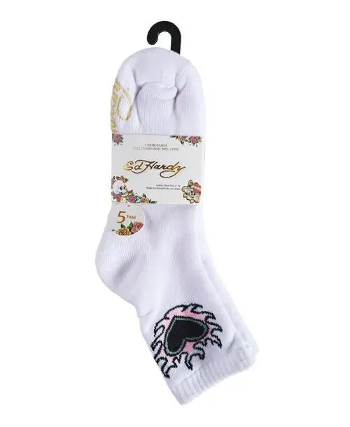 Ed Hardy Heart Flame Print Mid Crew Sock 5-pack