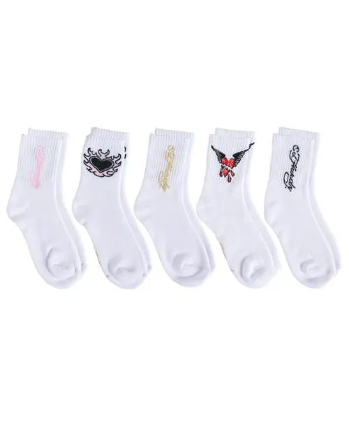 Ed Hardy Heart Flame Print Mid Crew Sock 5-pack