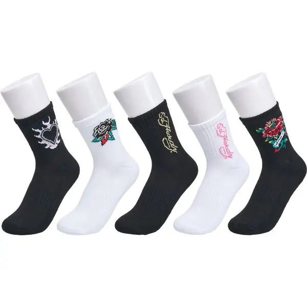 Ed Hardy Printed Mid Crew Sock 5-pack - Black White